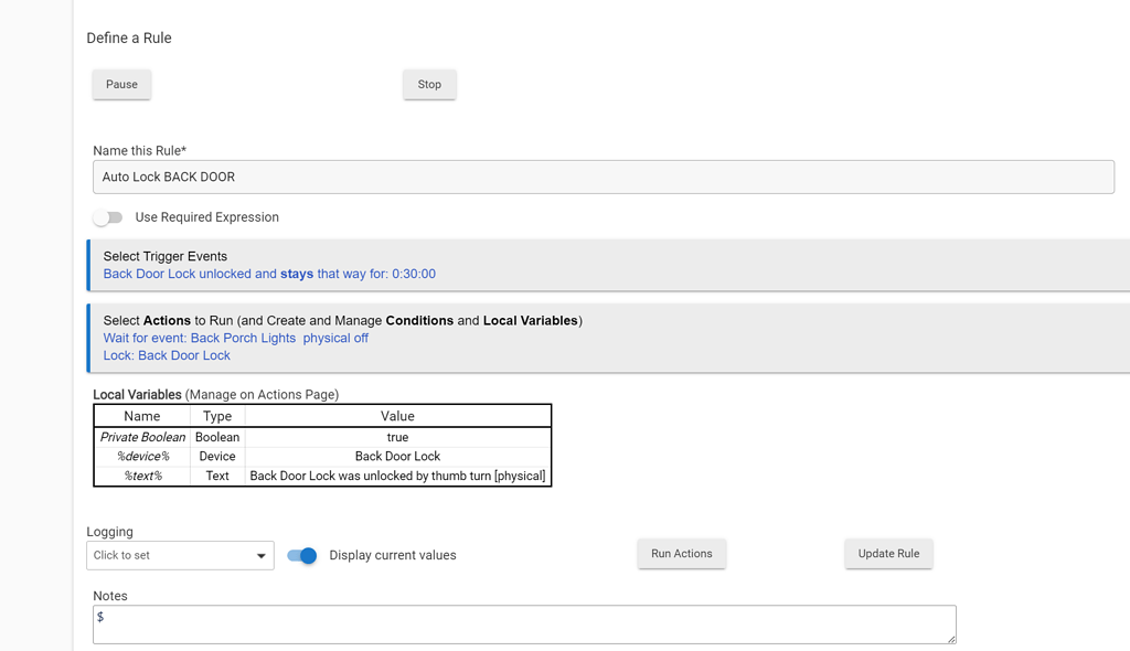 Auto Lock door - only if light is off - 📐 Rule Machine® - Hubitat