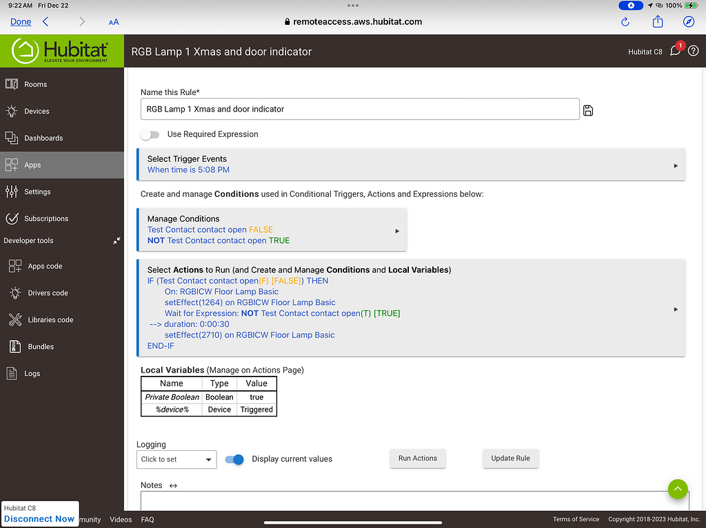 Change a lighting effect based on when contact is closed and open - 📐 Rule Machine® - Hubitat
