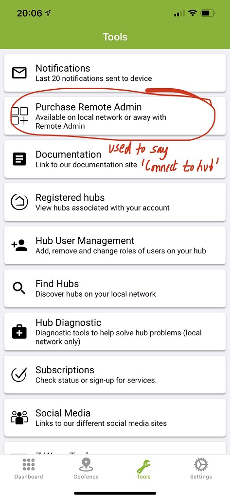 ‘Connect to Hub’ no longer available in app - 🛎️ Get Help - Hubitat
