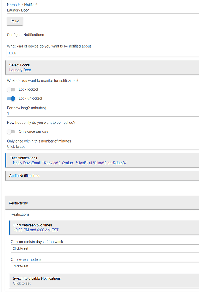 Help with notification for unlocked door - All things Rule Machine - Hubitat