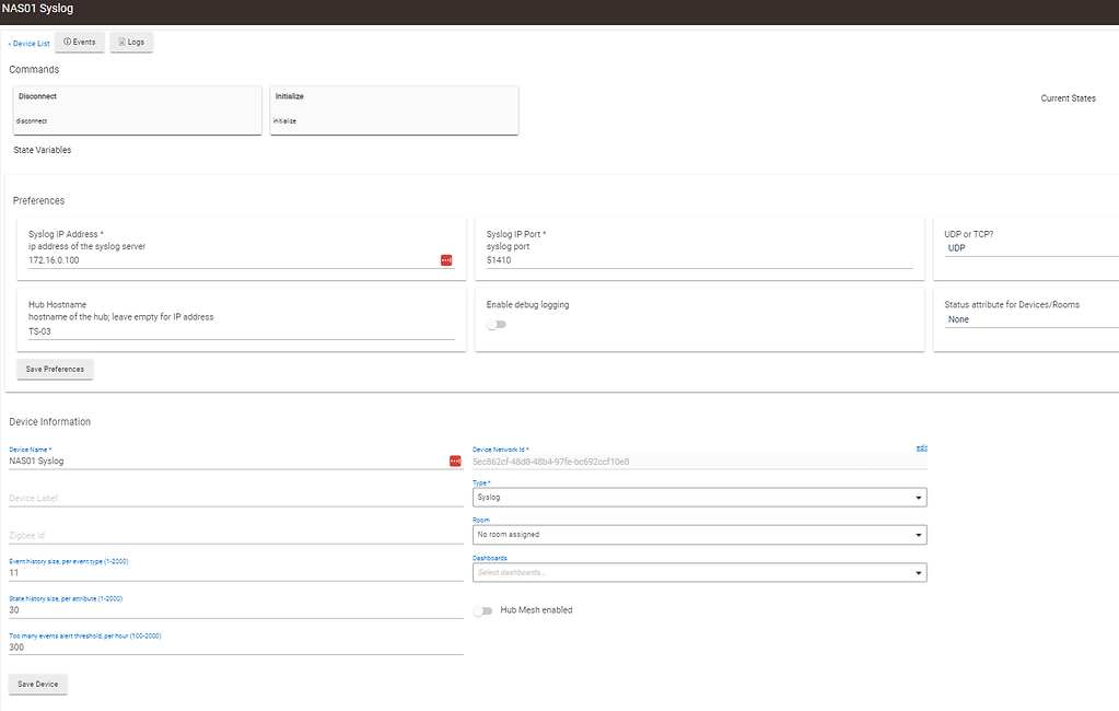 Help Getting Syslog Device To Automatically Initialize To Send Logging Messages After Hub