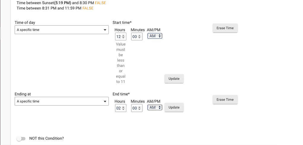 Between two times | Time of Day | A specific time - Throwing an error - so I cannot use 12am ...