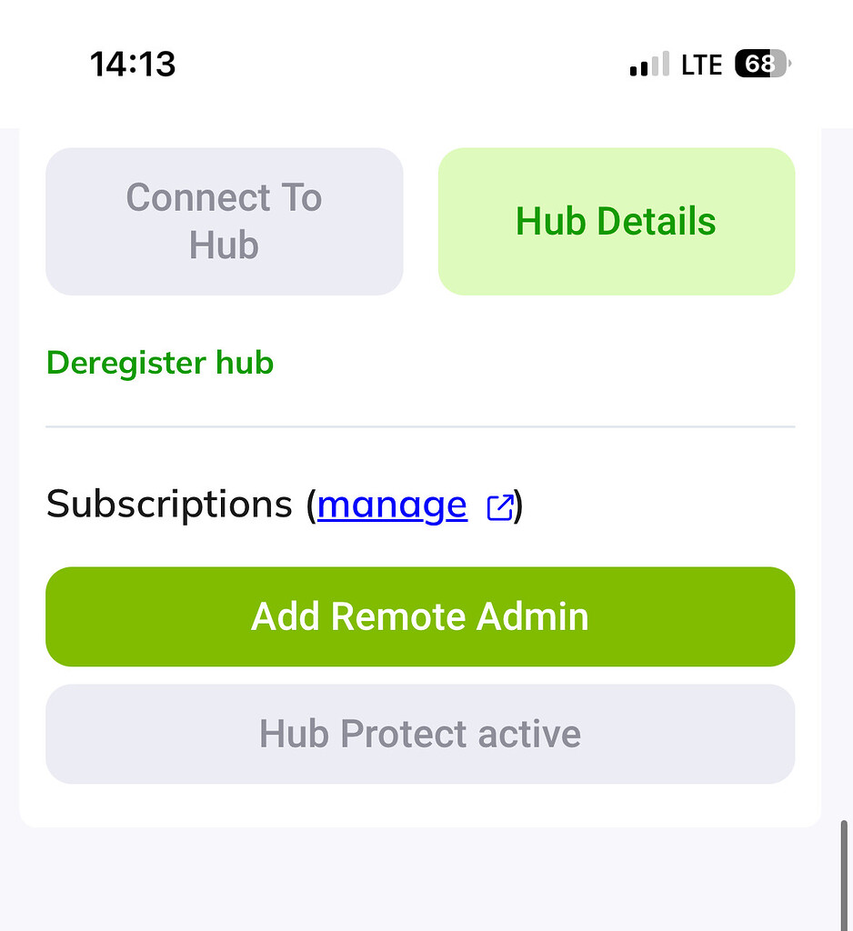 Remote admin button greyed out - Subscriptions - Hubitat