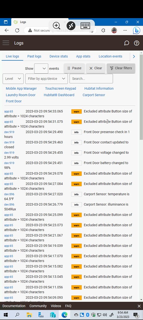Greater than 1024 characters errors in log - Dashboard - Hubitat