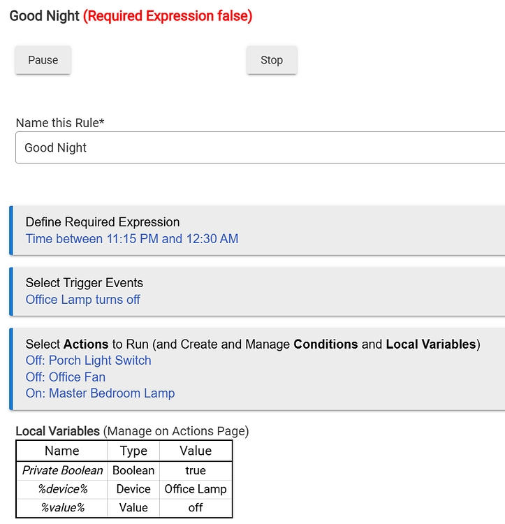 Why does this rule display "Required Expression False" in red? - All things Rule Machine - Hubitat