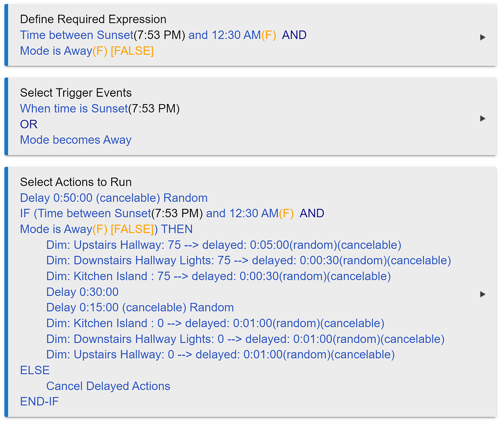 Away Mode Lights Routine - 📐 Rule Machine® - Hubitat