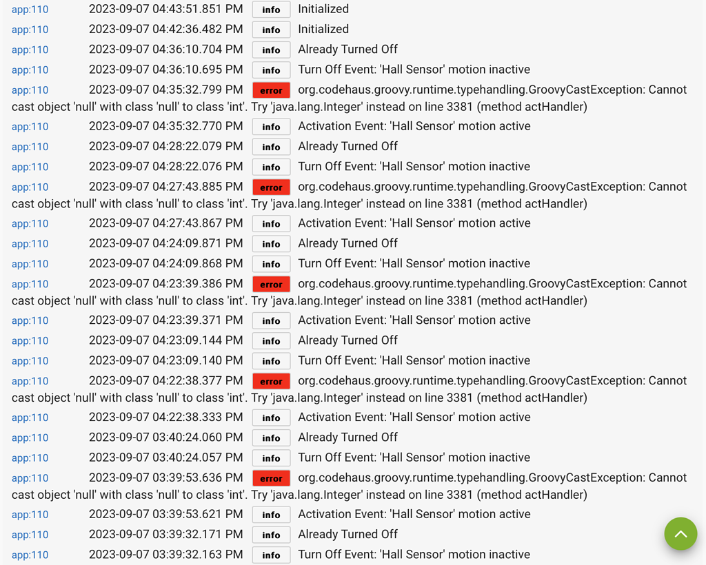 Room Lighting : Error cannot cast null object - Room Lighting - Hubitat