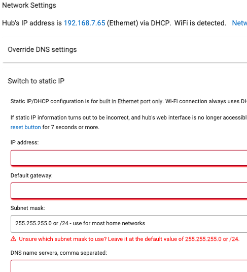 Static IP settings for C8Pro does not allow correct subnet mask setting - 🛎️ Get Help - Hubitat
