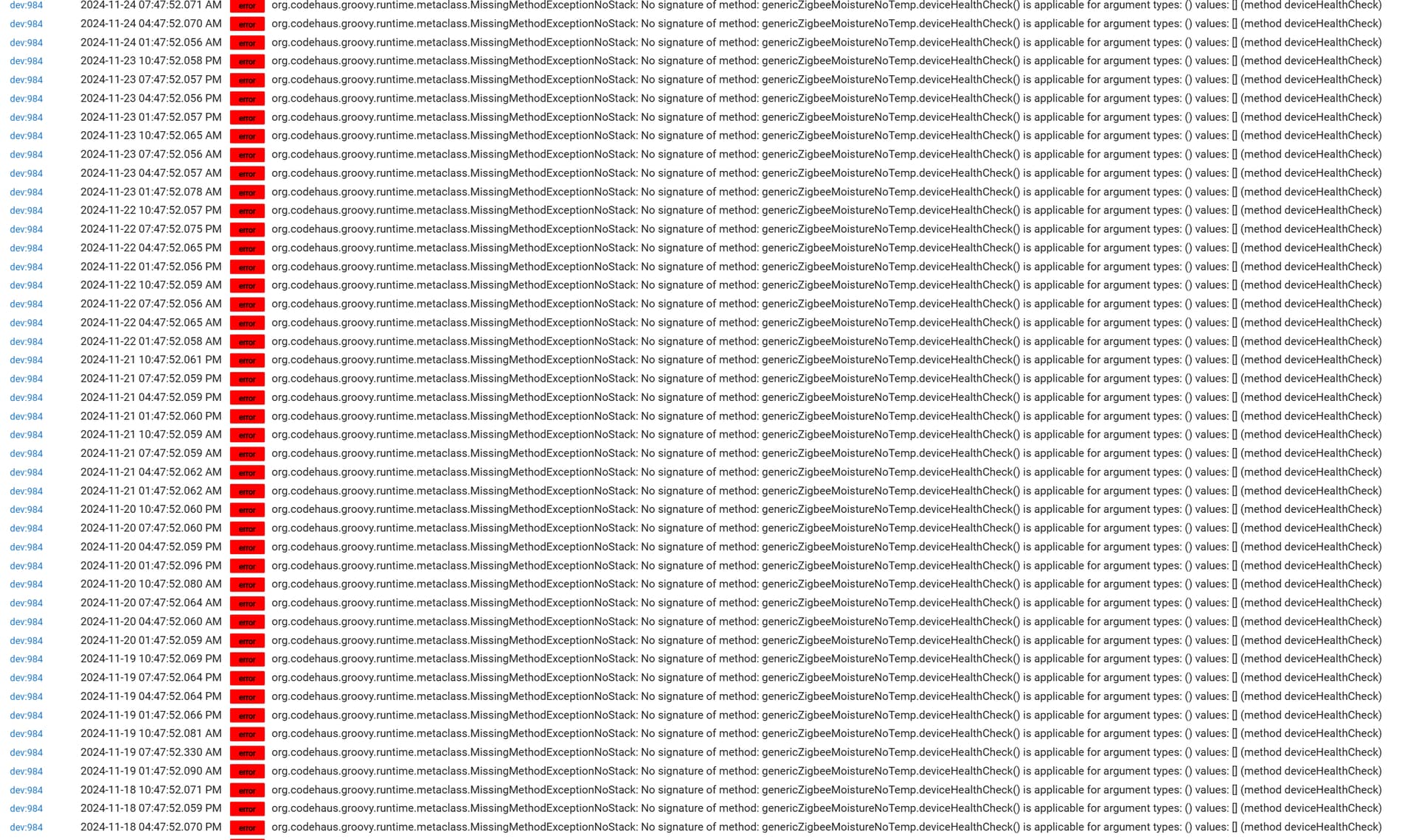 Driver error messages with "Generic Zigbee moisture sensor (no temp)" - Devices - Hubitat