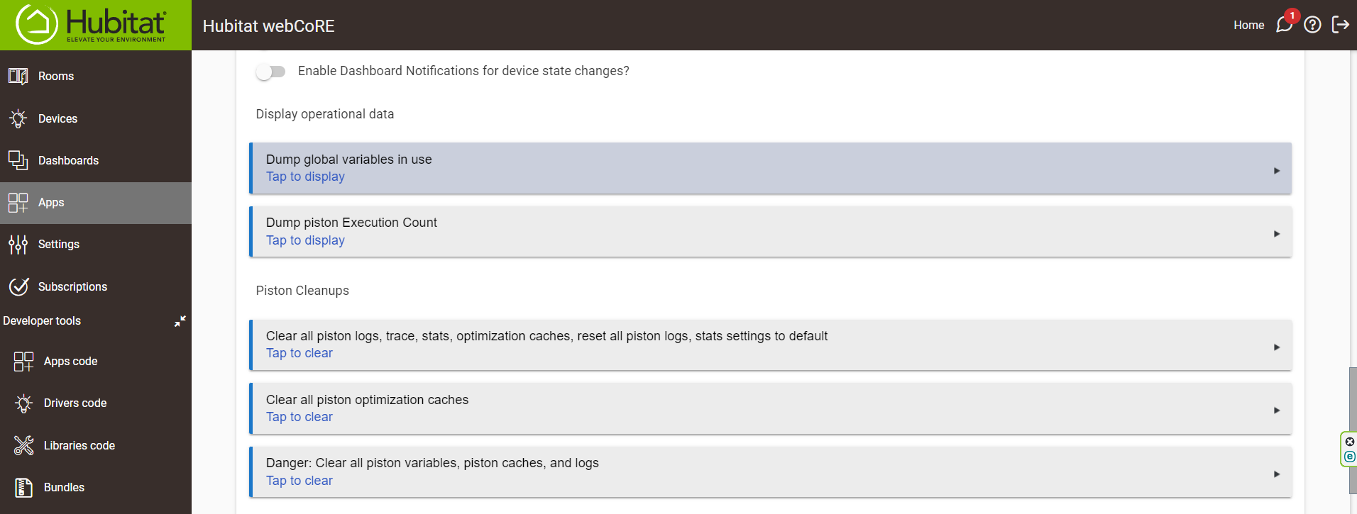Cant Delete Global Variable Webcore Hubitat