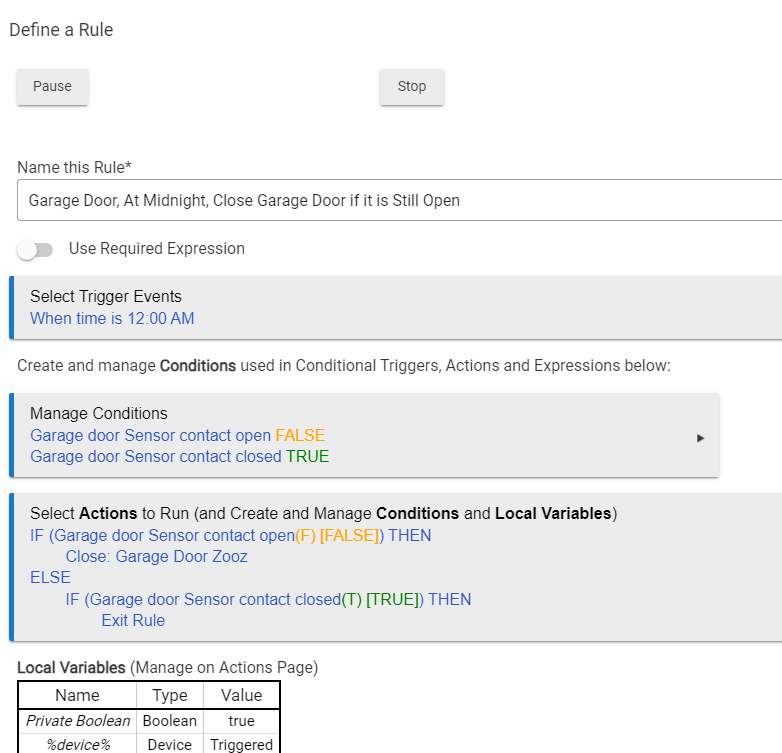 Garage door opens at midnight - 📐 Rule Machine® - Hubitat