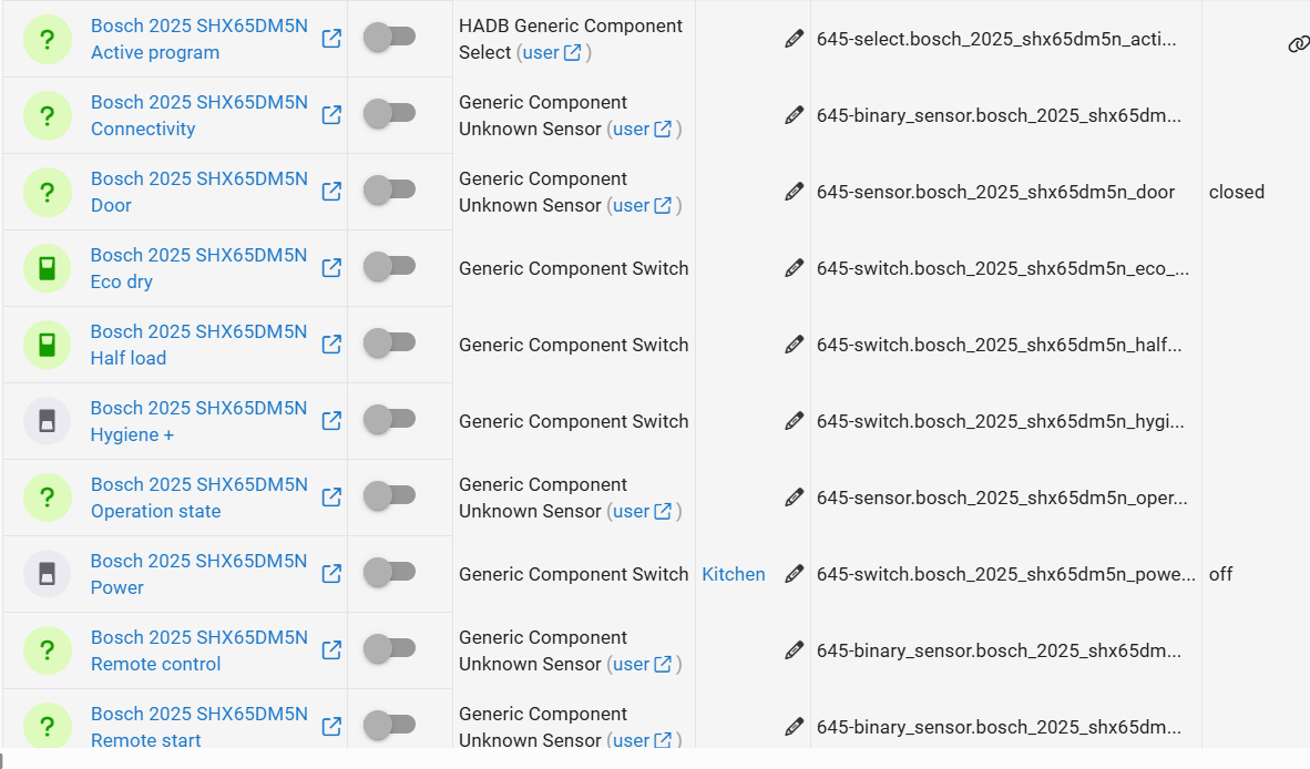 Bosch Home Connect - Bring appliances to HE via HA > HADB, dishwasher example - Devices - Hubitat
