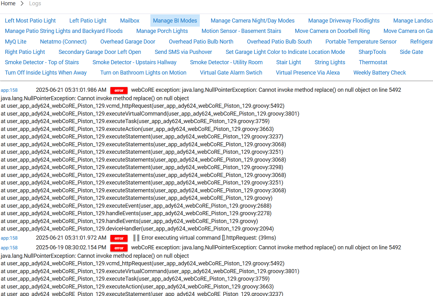 Webcore errors in HE logs - 💬 Lounge - Hubitat