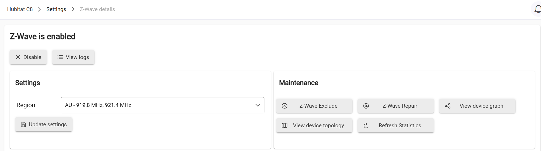 Migrate to Z-Wave JS not available c8 (c8 pro the option is available) - Devices - Hubitat